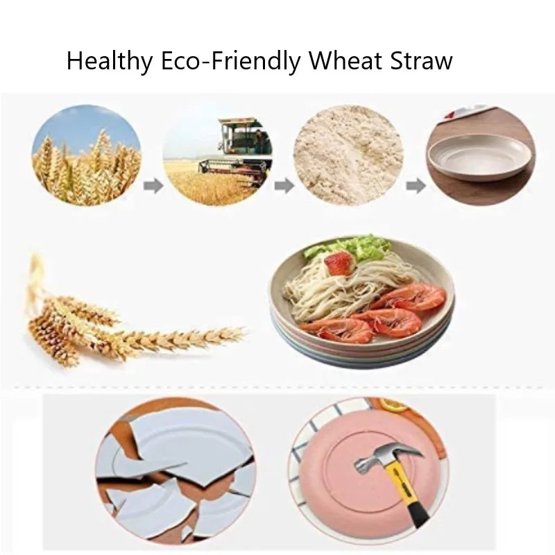 Axyaa Round Wheat Straw Plates Set for Dining & Microwave - Unbreakabl